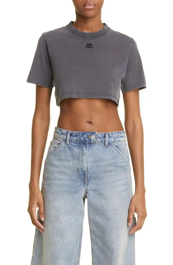 Courreges Crop Jersey T-Shirt - Stonewashed Grey | Editorialist